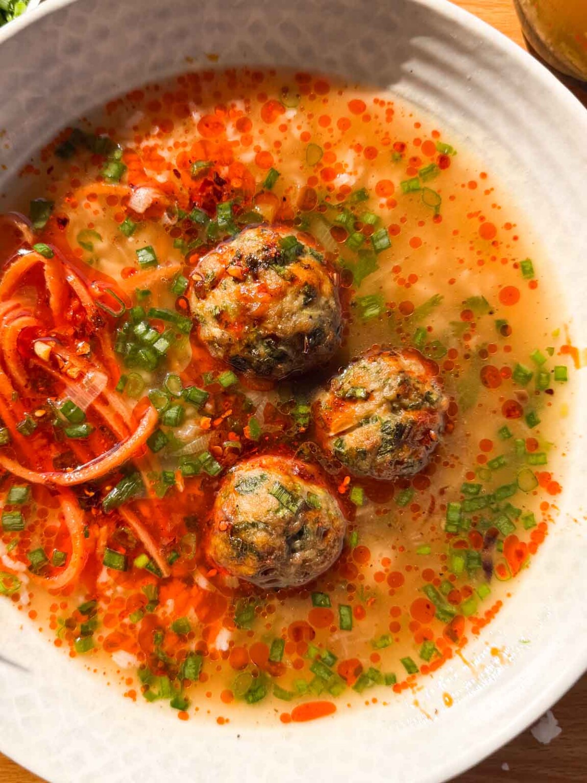 Air Fryer Chicken Meatballs in Ginger Broth